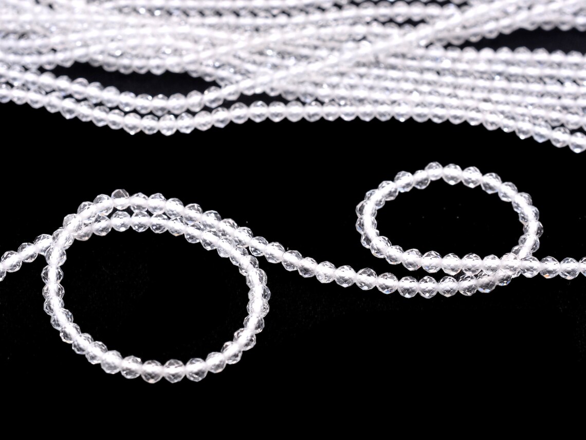 Crystal Quartz Gemstone Faceted Beads | 13inch Strand | Natural Crystal ...