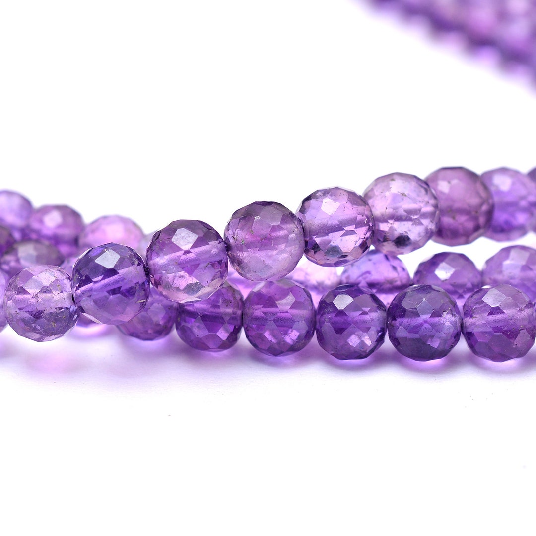 Amethyst Gemstone 5mm-6mm Round Faceted Beads 8inch Strand Purple ...