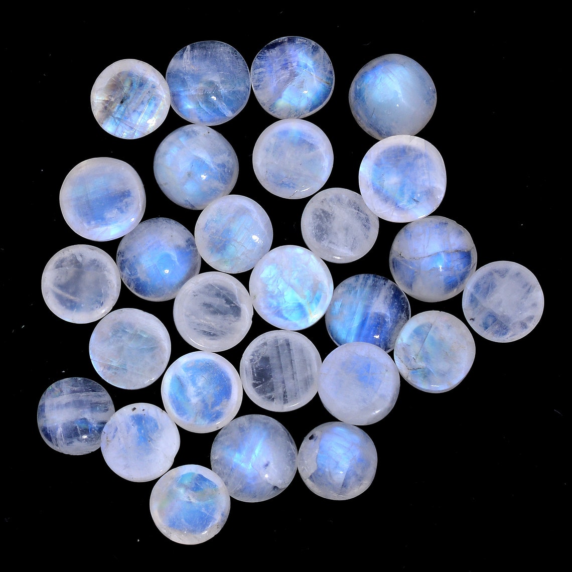 Natural Rainbow Moonstone Blue Fire Gemstone 9mm Round Cabochon ...