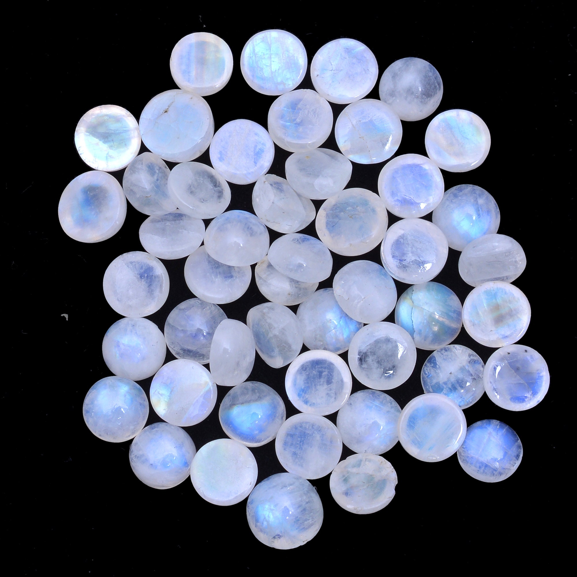 Natural Rainbow Moonstone Blue Fire Gemstone 7mm Round Cabochon ...