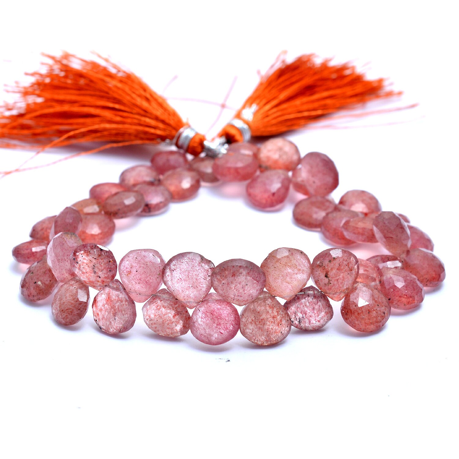 AAA+ Natural Strawberry Quartz Gemstone 8mm-9mm Faceted Heart Briolette ...