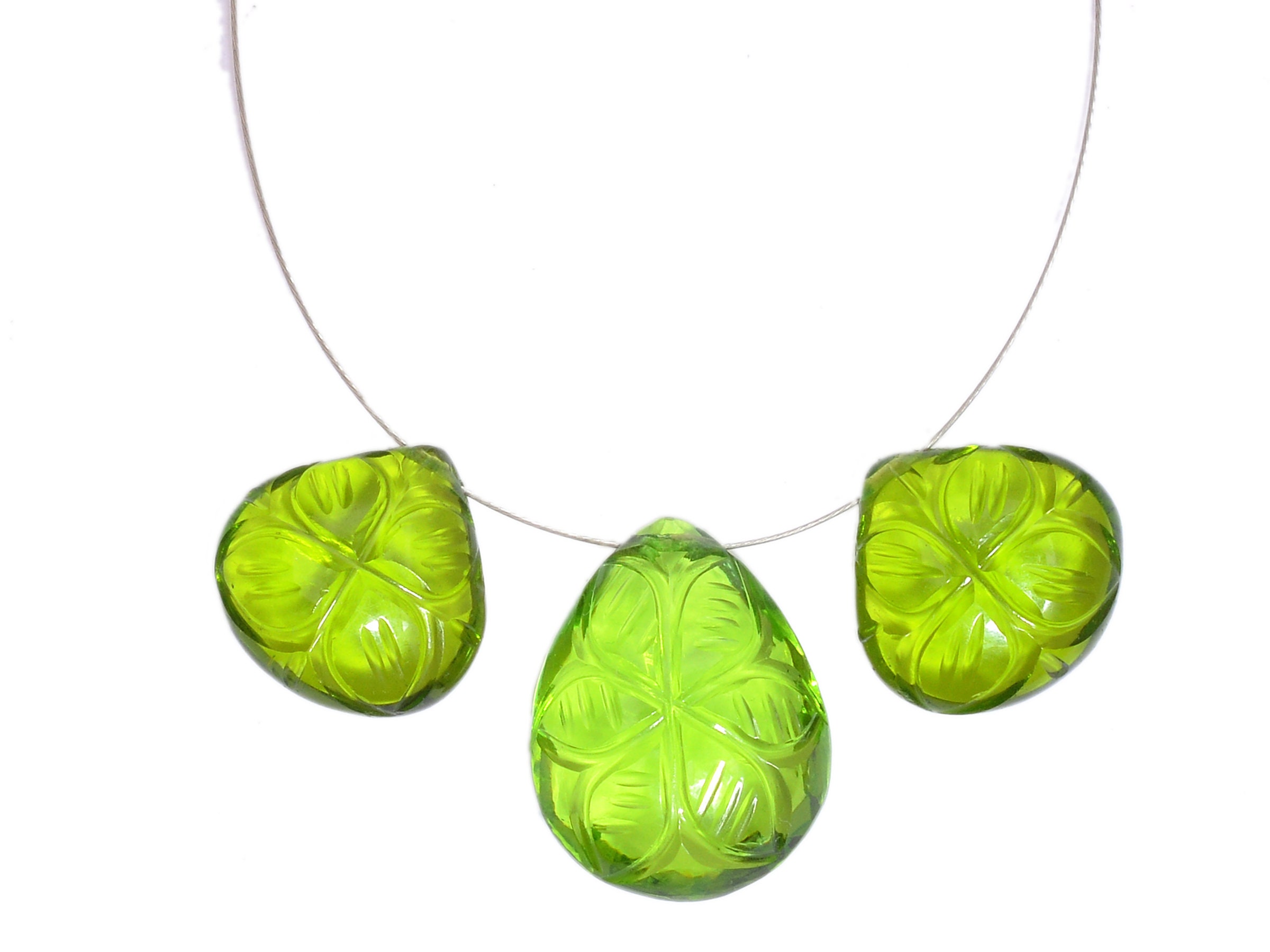 Peridot Gemstone Quartz Carving Beads Necklace Set | Peridot Flower ...