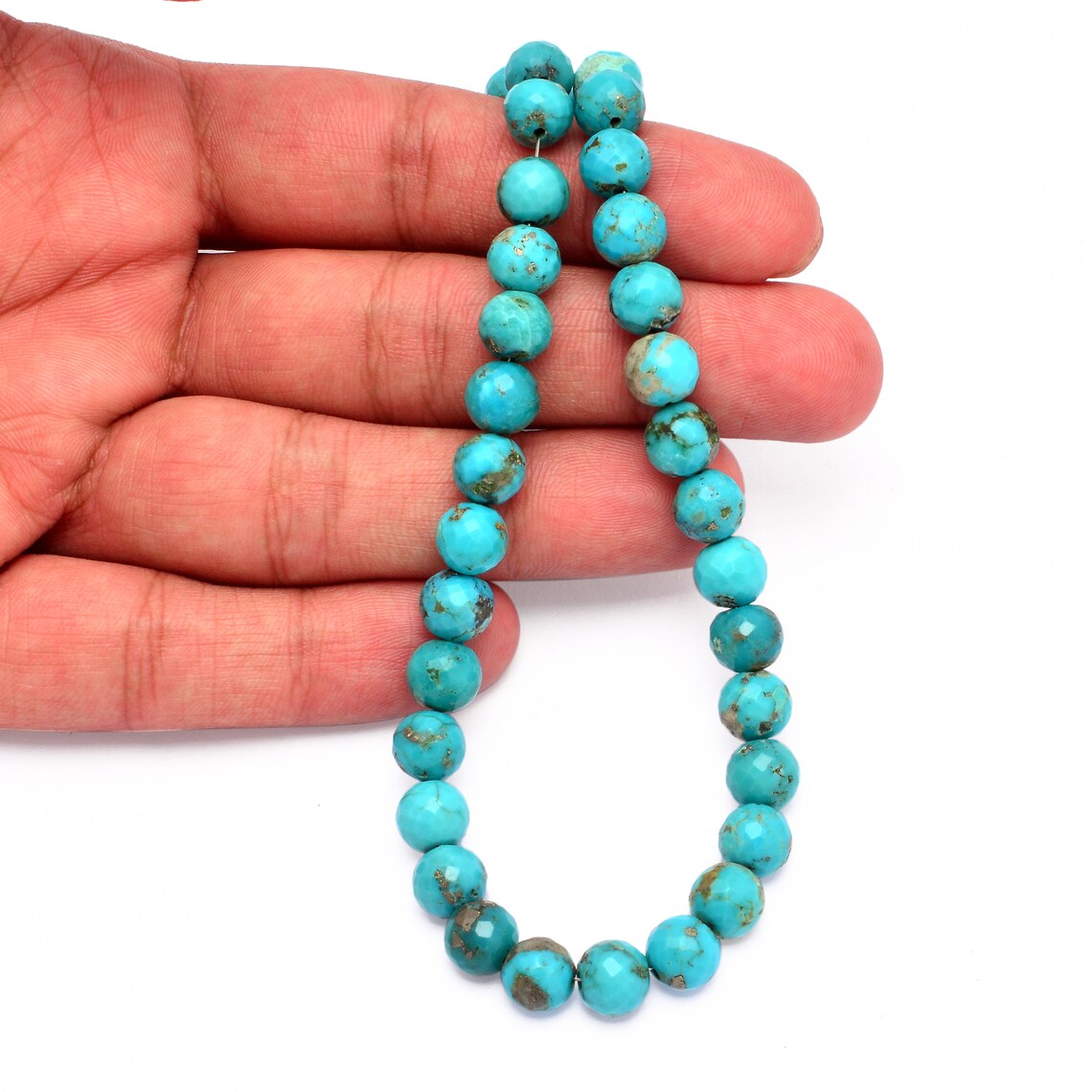Natural Turquoise 7mm-8.50mm Round Faceted Beads | 14inch Strand ...