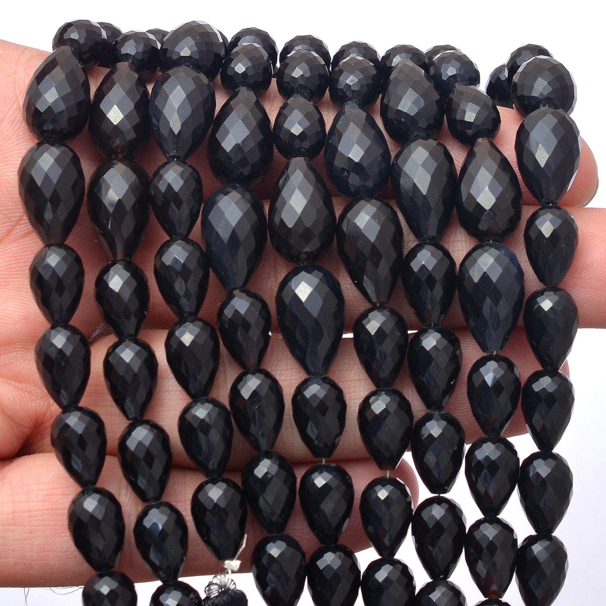 AAA + Schwarzer Onyx Edelstein 12 mm-16 mm Tropfen facettierte ...