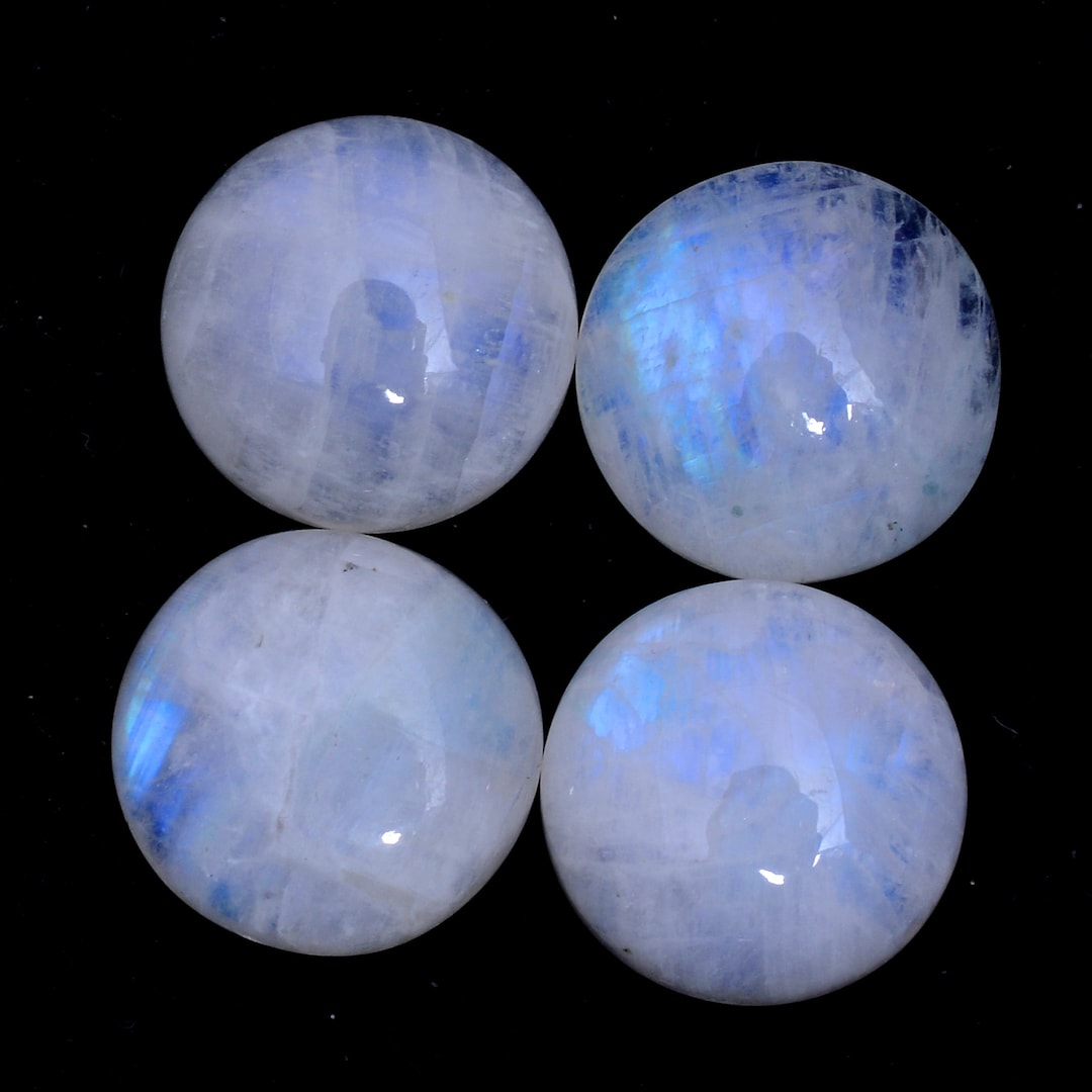 Natural Rainbow Moonstone Blue Fire Gemstone 18mm Round Cabochon ...