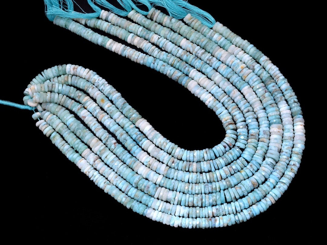 Natural Larimar Heishi 6mm-7mm Faceted Beads | 13inch Full Strand ...