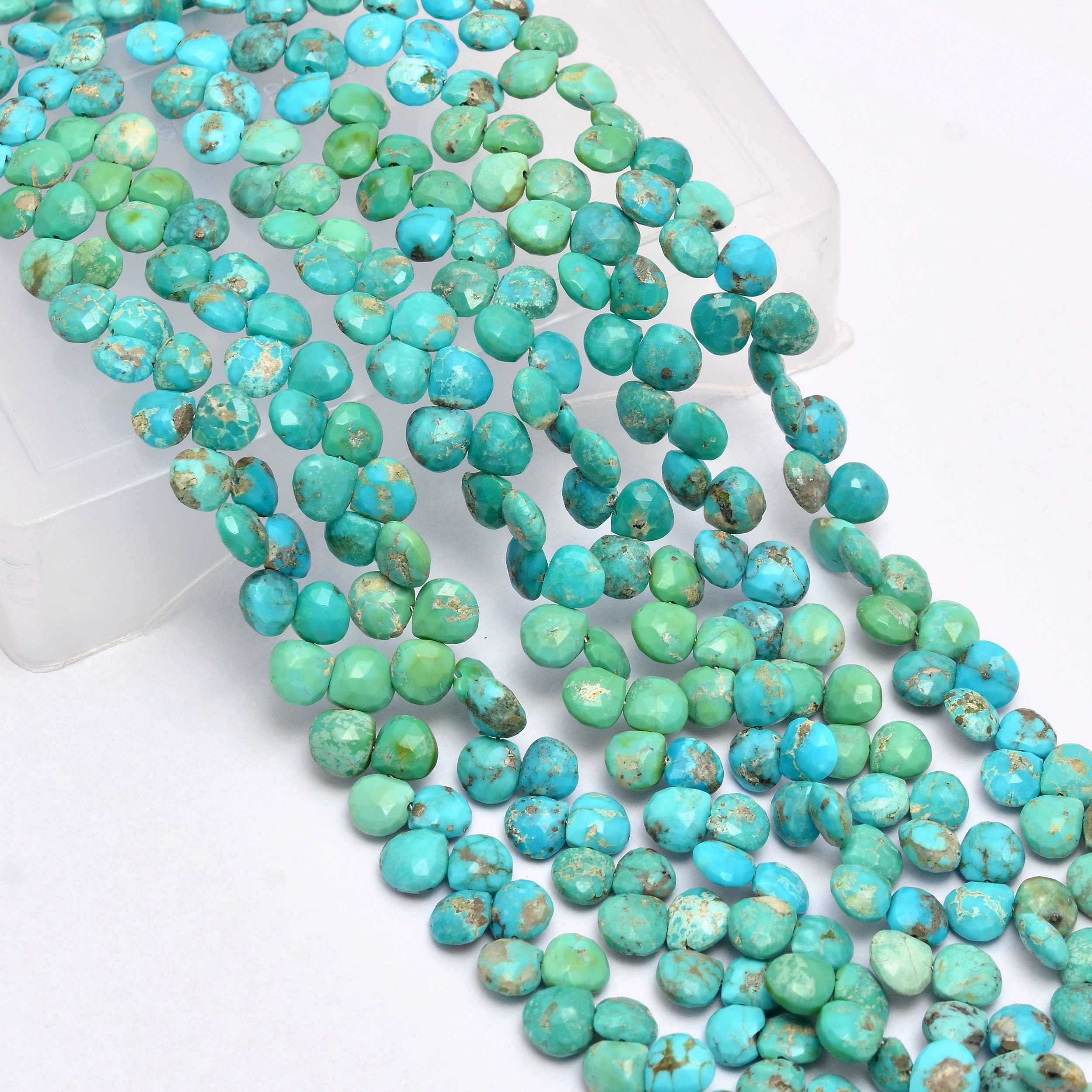 Natural Turquoise 7mm Faceted Heart Briolette Beads Arizona | Etsy