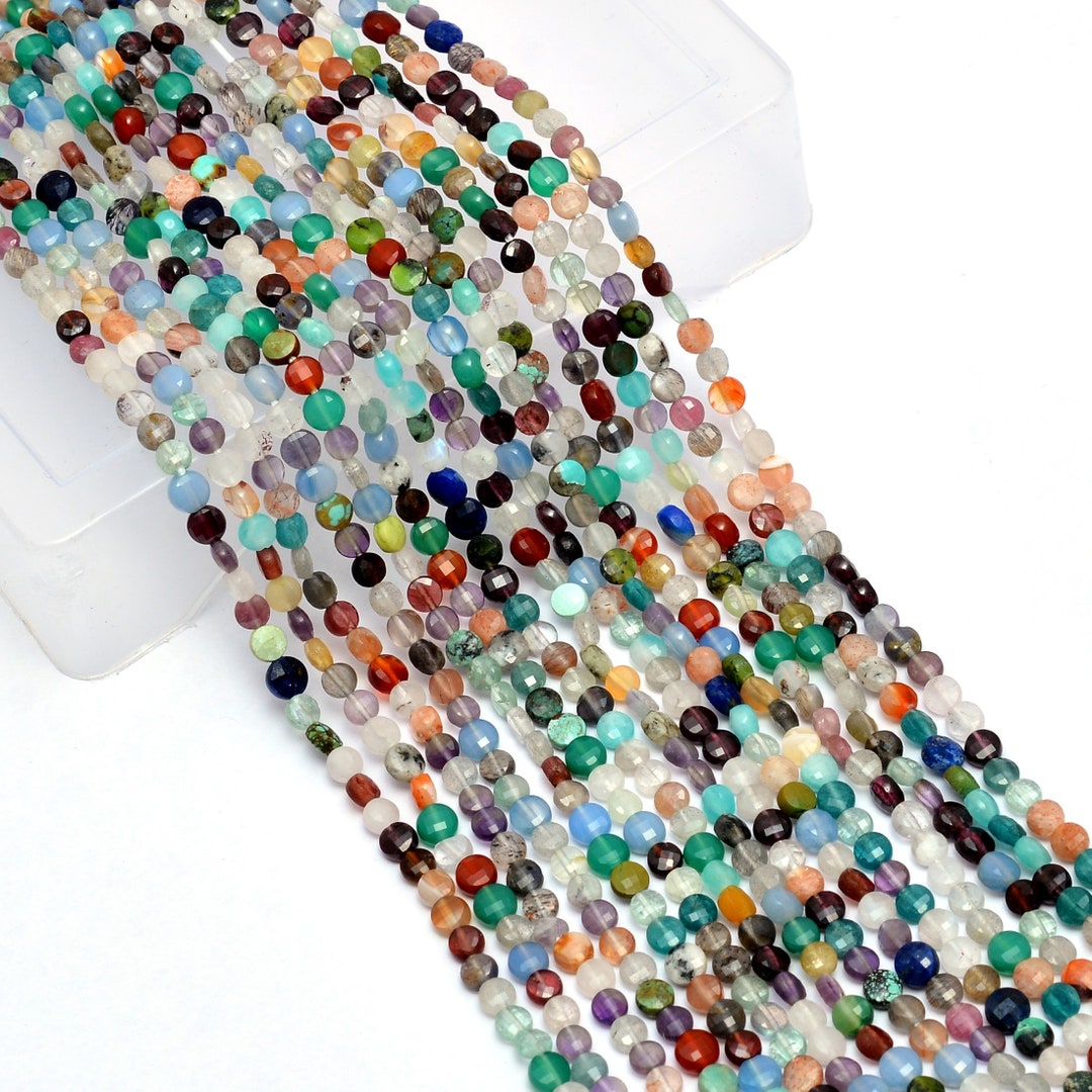 Natural AAA+ Multi Gemstone 4mm Coin Faceted Beads | 13inch Strand ...