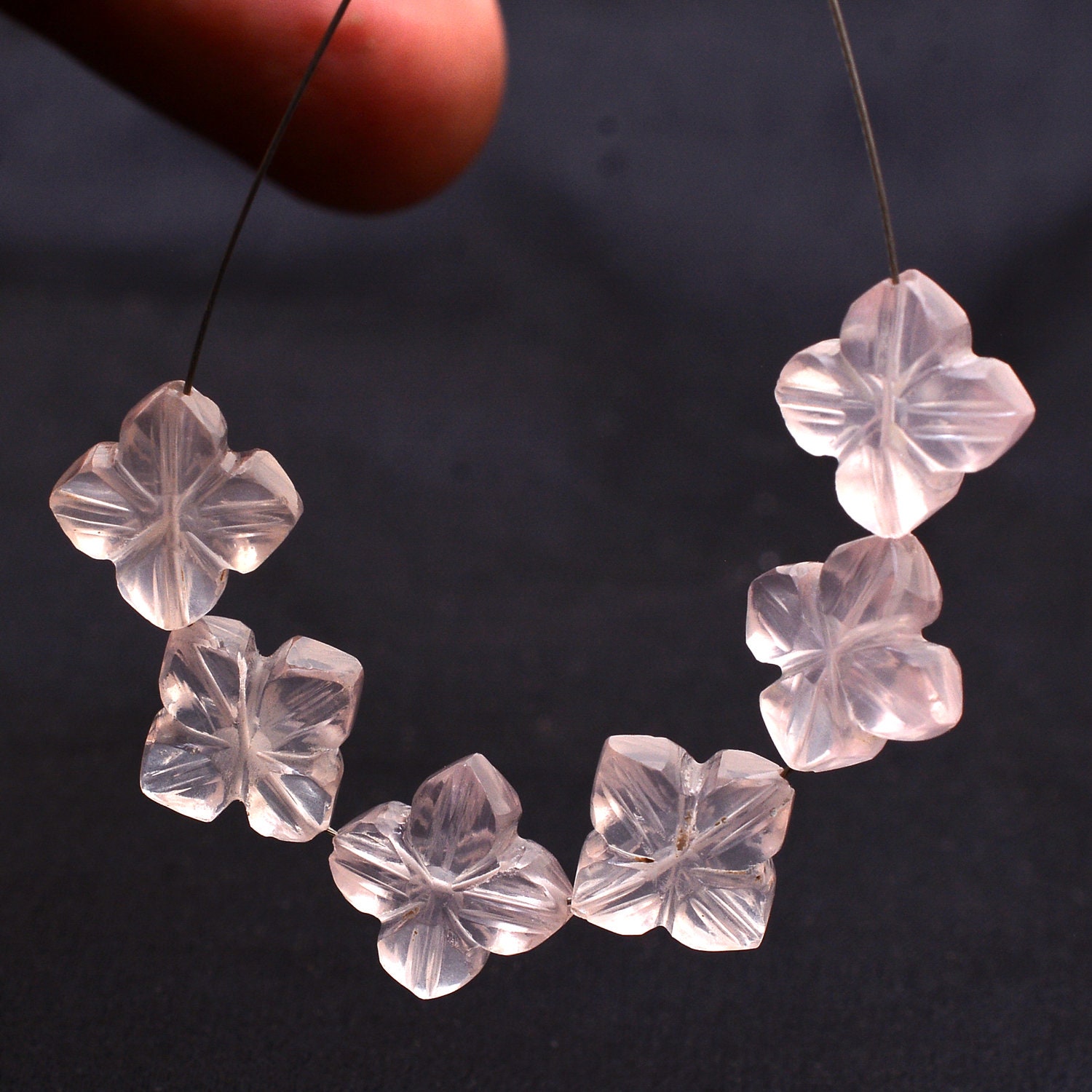 Natural Rose Quartz Flower Carving Beads | 9x9mm Flower | AAA Soft Pink ...