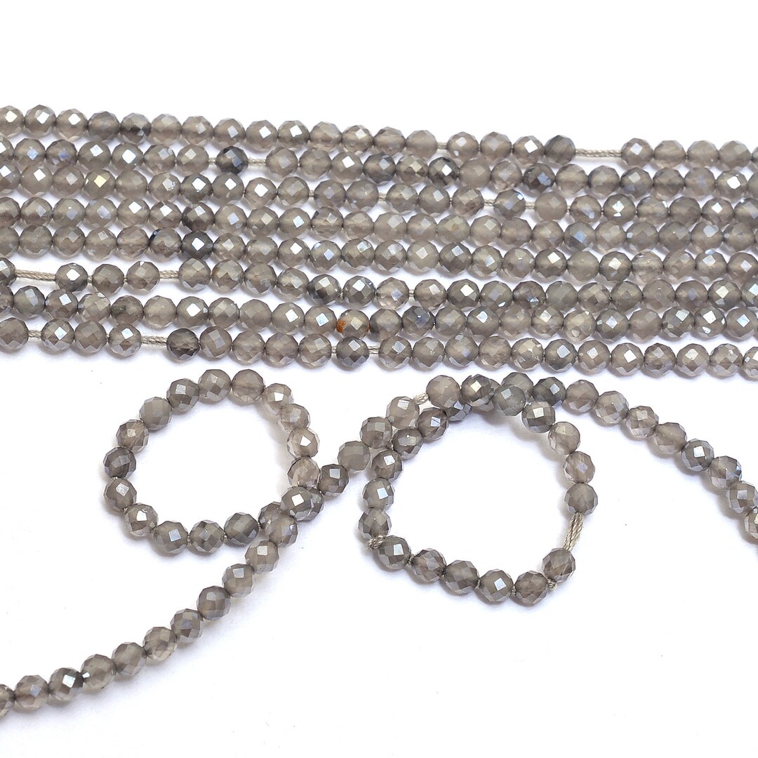 Grey Moonstone 2mm-3mm Micro Faceted Beads | 13" Strand | Natural Grey ...