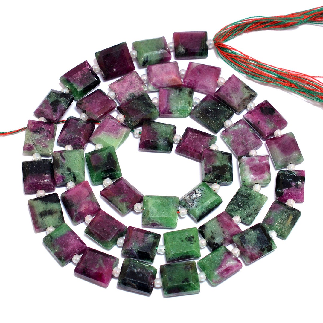 AAA+ Rare Ruby Zoisite 7mm-8mm Faceted Square Beads | Natural Ruby ...