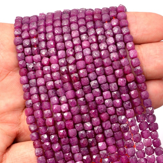Natural AAA Burma Ruby 4mm Faceted Cube Beads Rare Ruby | Etsy