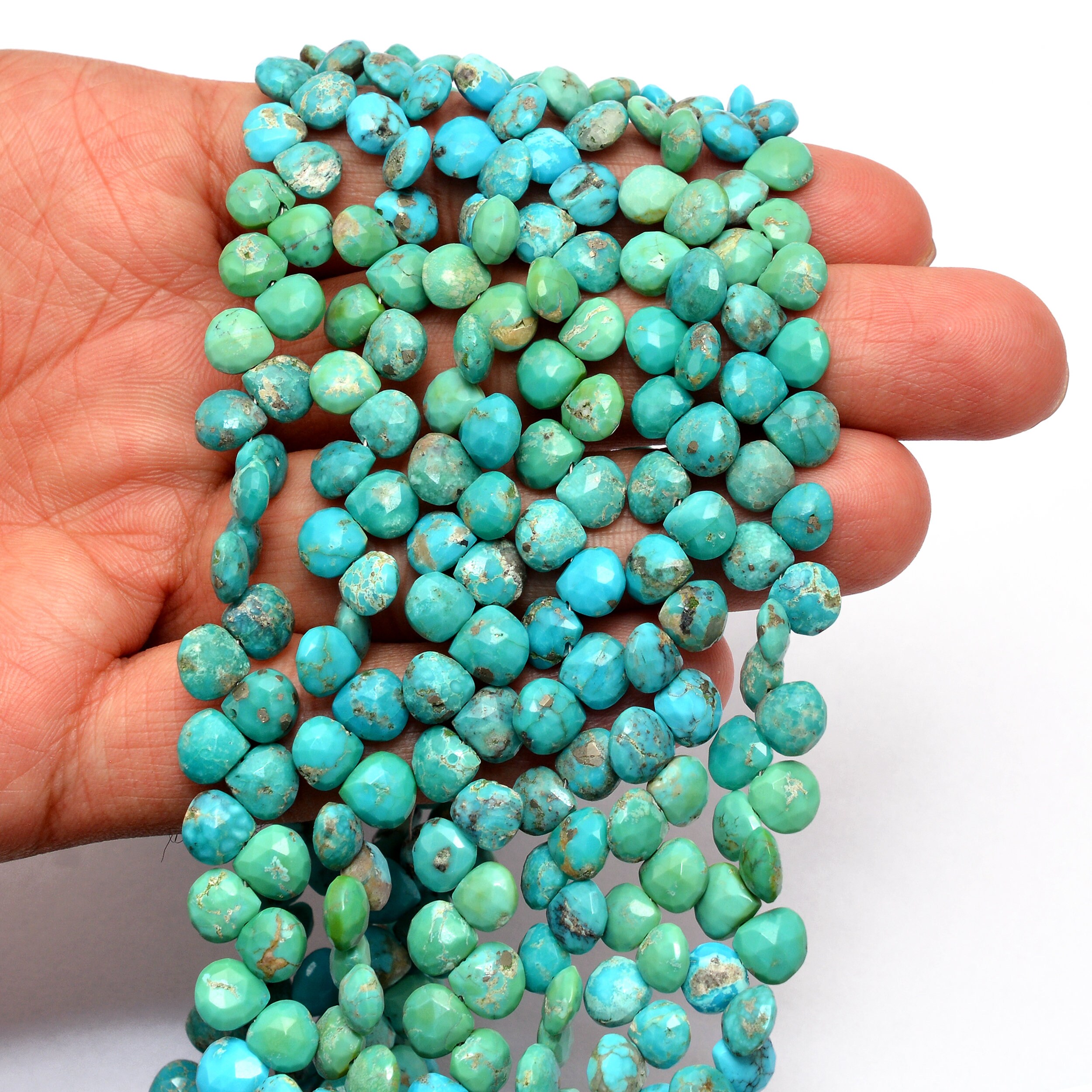 Natural Turquoise 7mm Faceted Heart Briolette Beads Arizona | Etsy