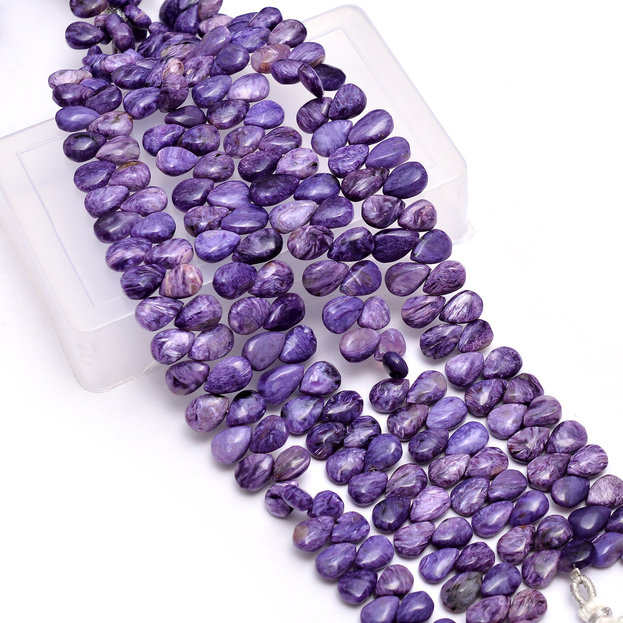 AAA+ Russian Charoite Gemstone 6x9mm Smooth Pear Beads | 8inch Strand ...