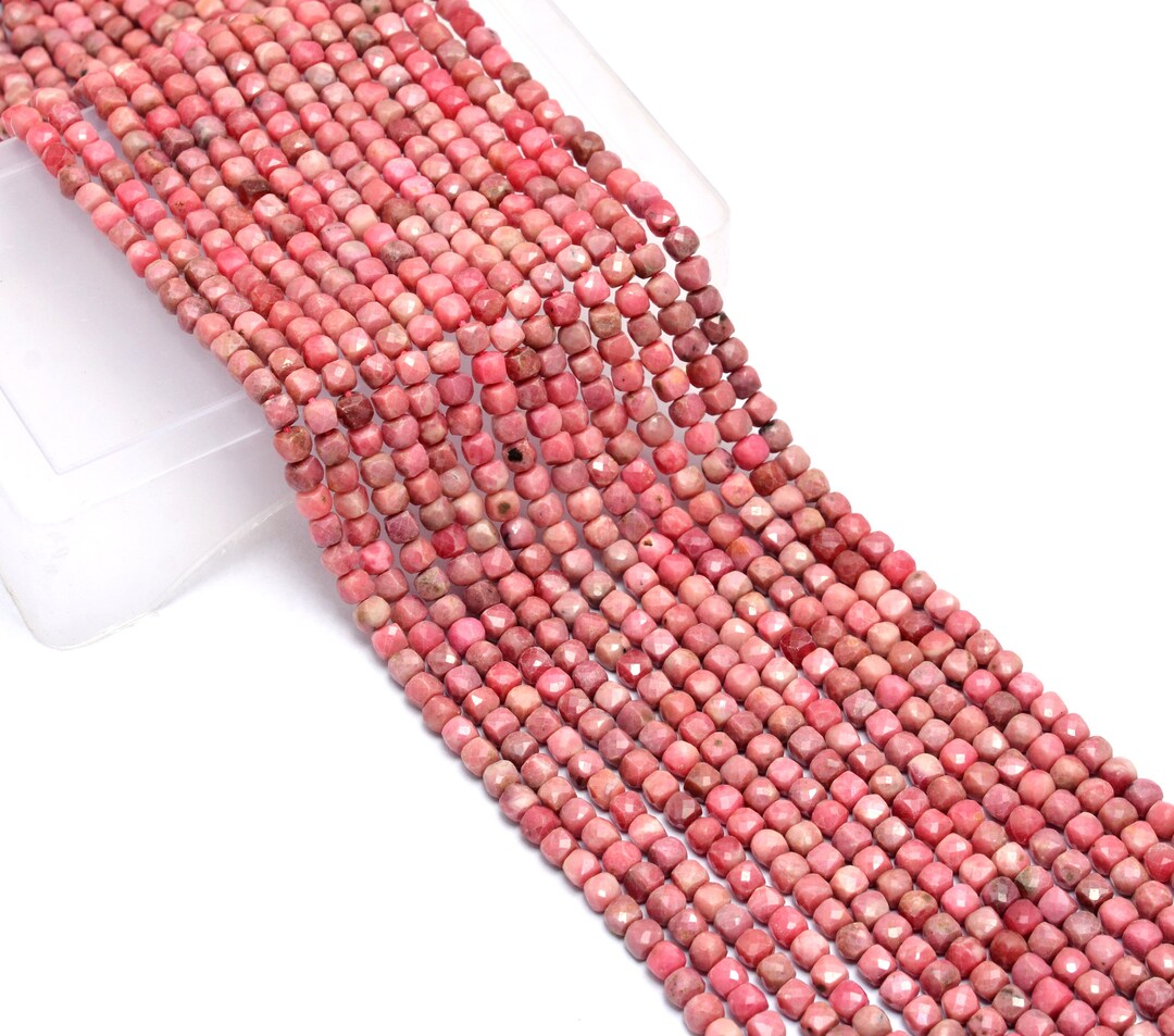 Natural AAA+ Pink Rhodonite 4mm Faceted Cube Beads | Rhodonite Semi ...