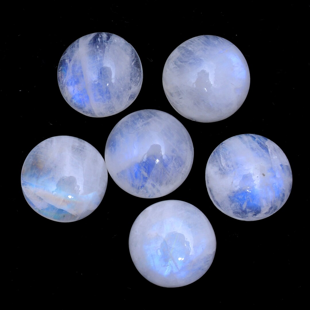 Natural Rainbow Moonstone Blue Fire Gemstone 15mm Round Cabochon ...