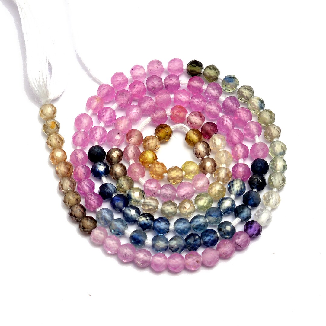 AAA+ Multi Sapphire Precious Gemstone 3mm-4mm Faceted Rondelle Beads ...