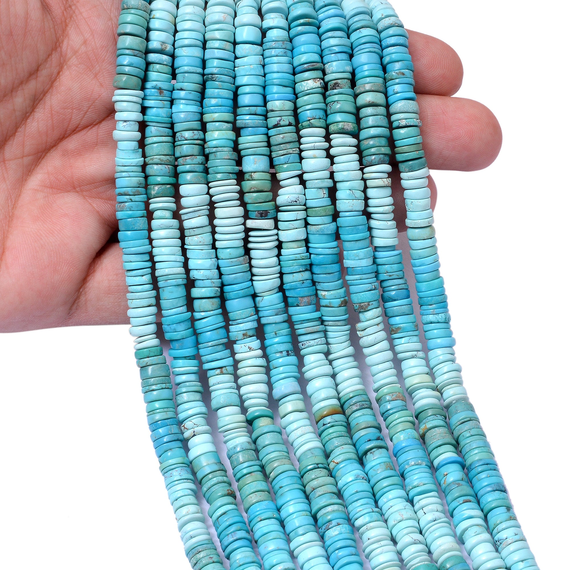 AAA+ Natural Multi Turquoise 7mm-8mm Heishi Smooth Beads | 8inch Strand ...