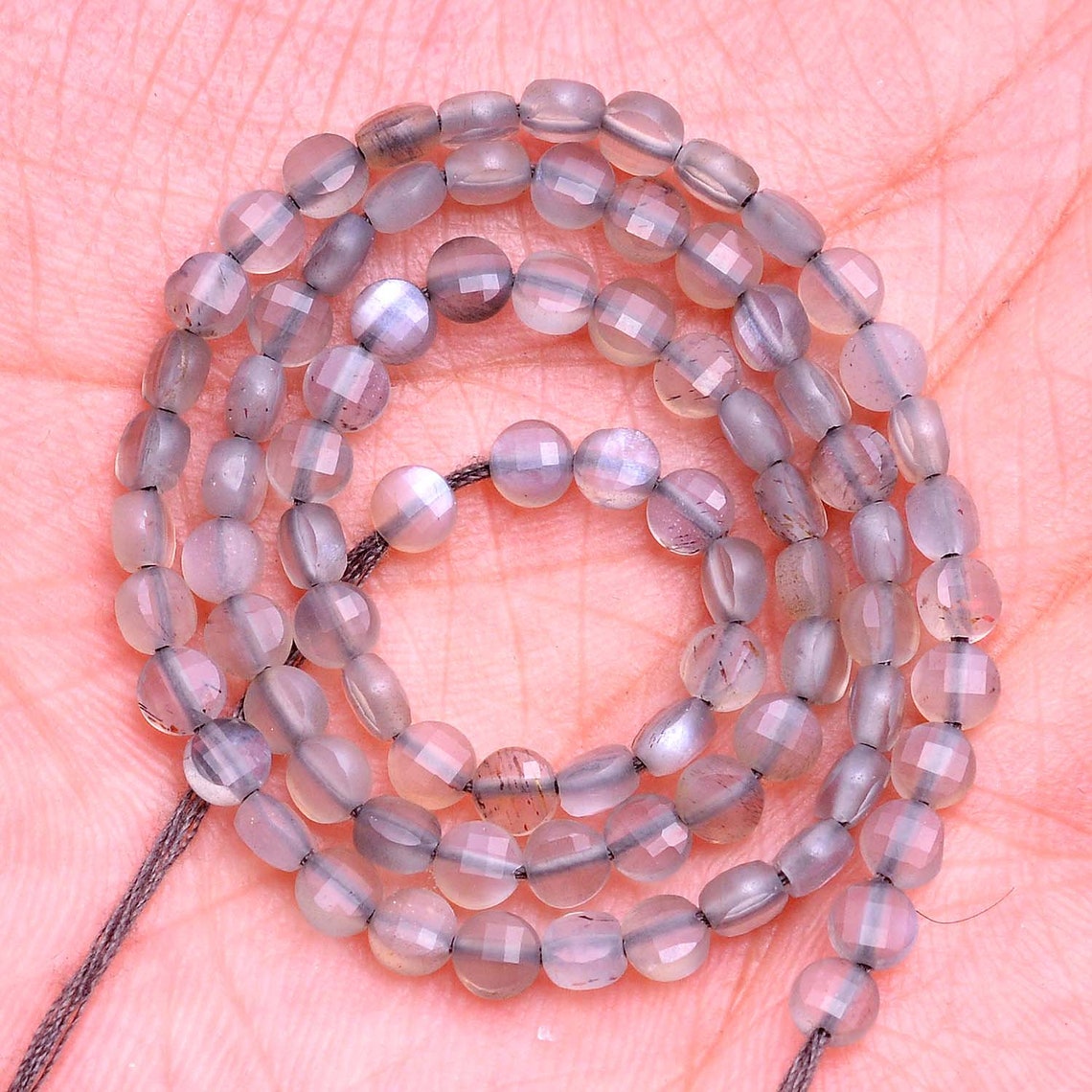 AAA+ Grey Moonstone Gemstone 4mm Coin Briolette Faceted Beads | 13 ...