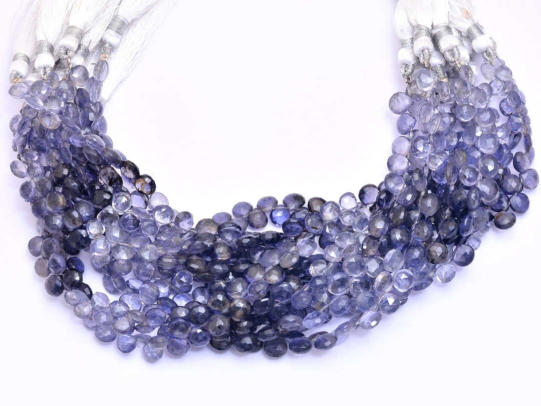 Iolite Gemstone Faceted Heart Briolette Beads | 5mm-7mm Heart 8inch ...