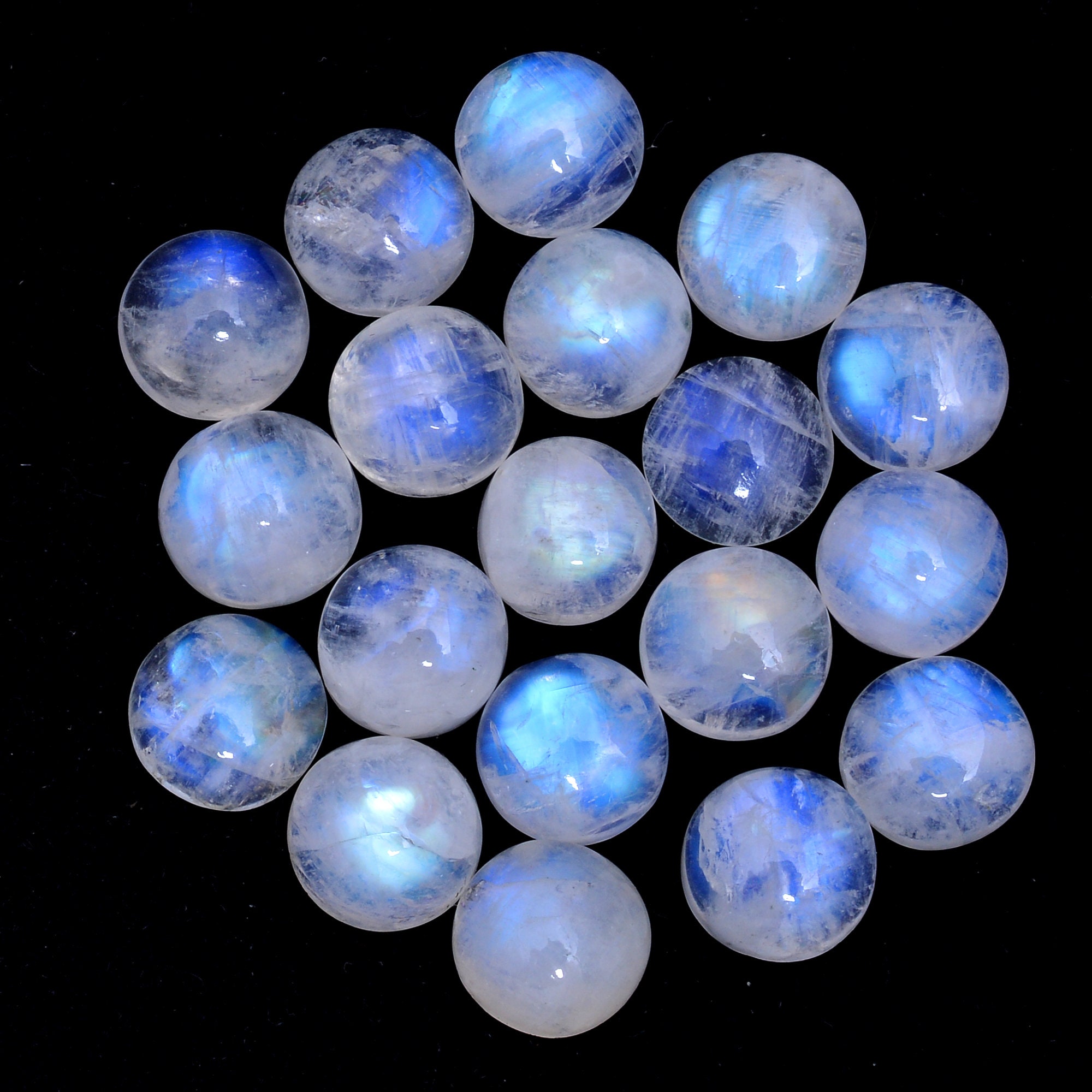 Natural Rainbow Moonstone Blue Fire Gemstone 7mm Round Cabochon ...