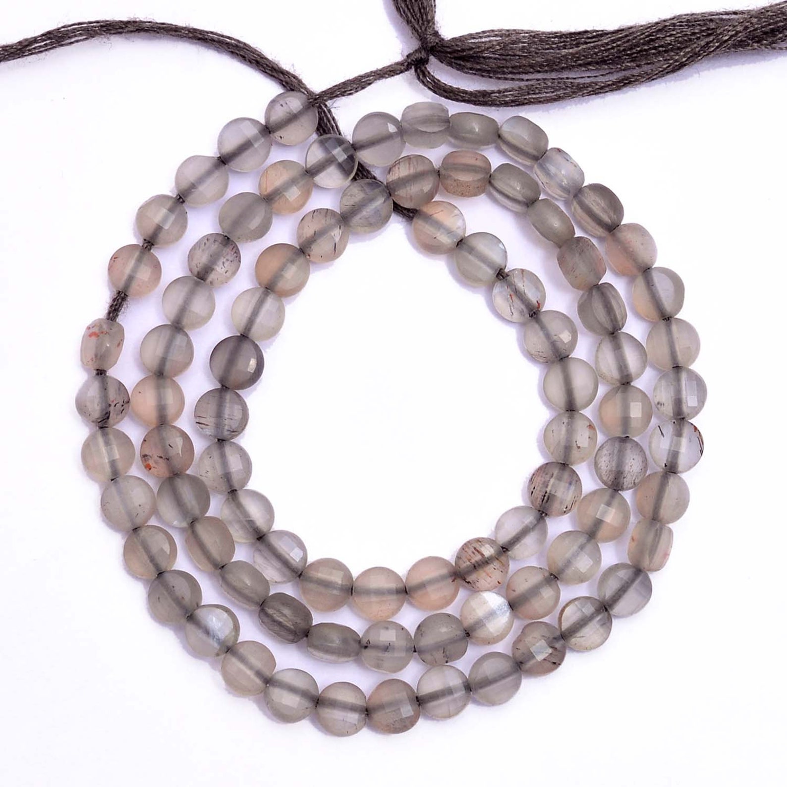 AAA+ Grey Moonstone Gemstone 4mm Coin Briolette Faceted Beads | 13 ...