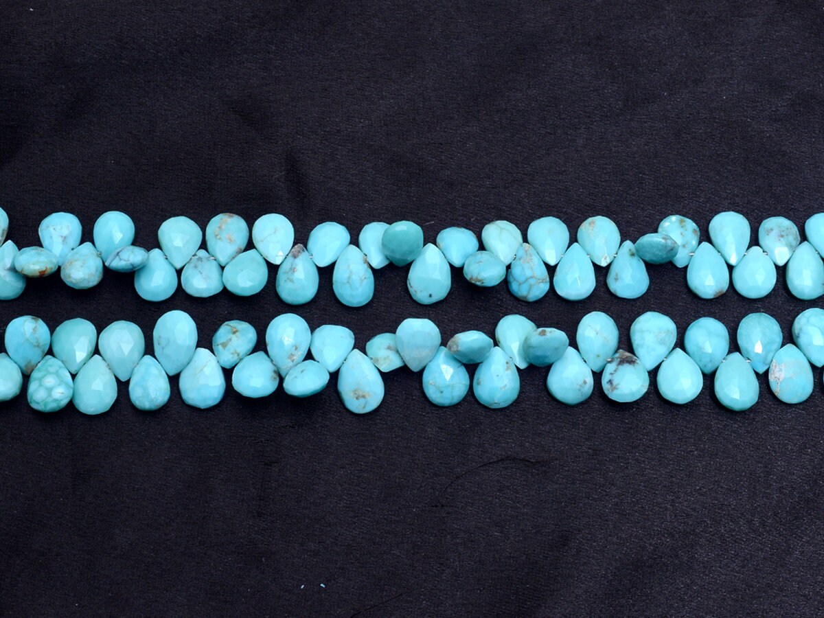 Extremely Rare Natural Turquoise Pear Faceted Beads | Gemstone 5x7mm ...