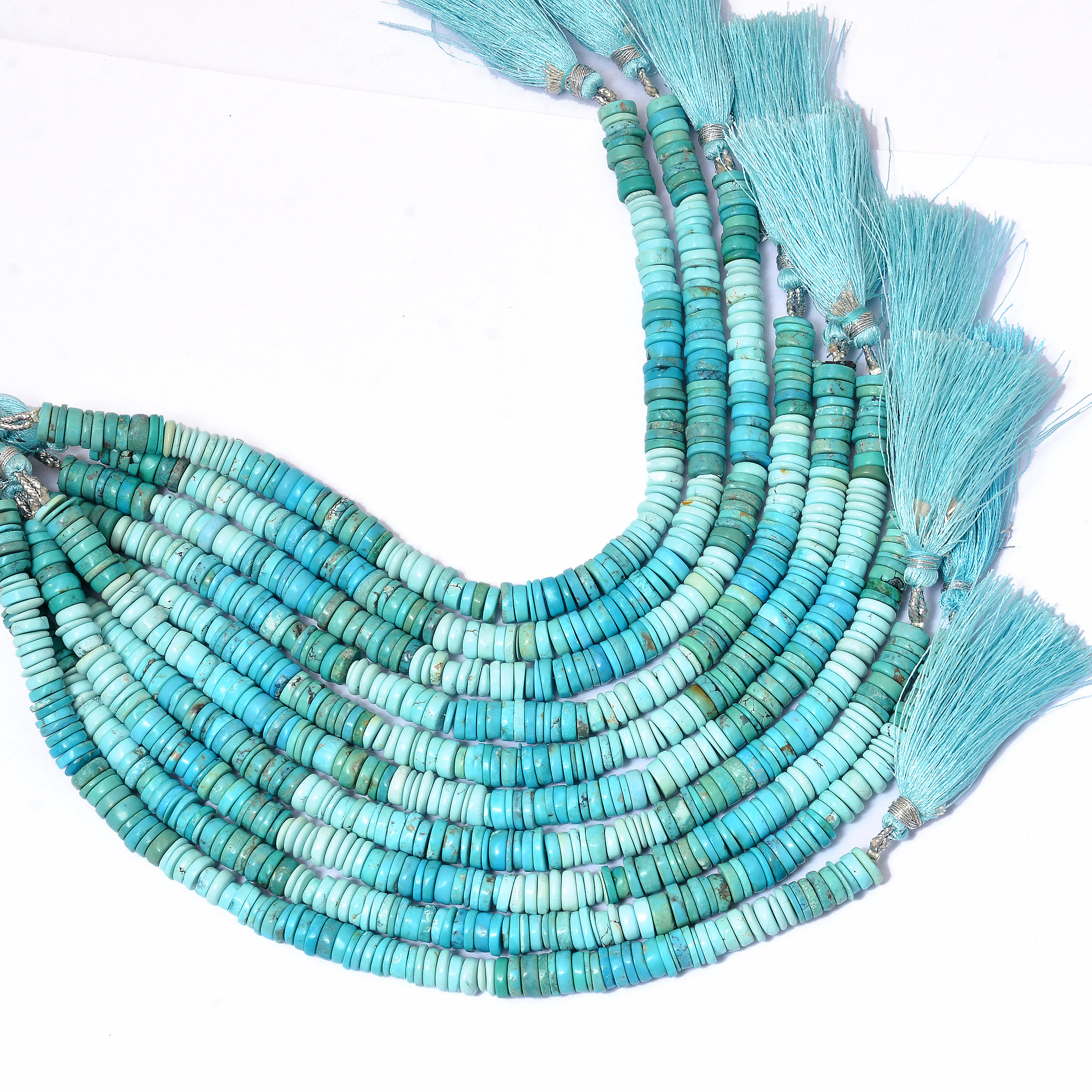 AAA+ Natural Multi Turquoise 7mm-8mm Heishi Smooth Beads | 8inch Strand ...