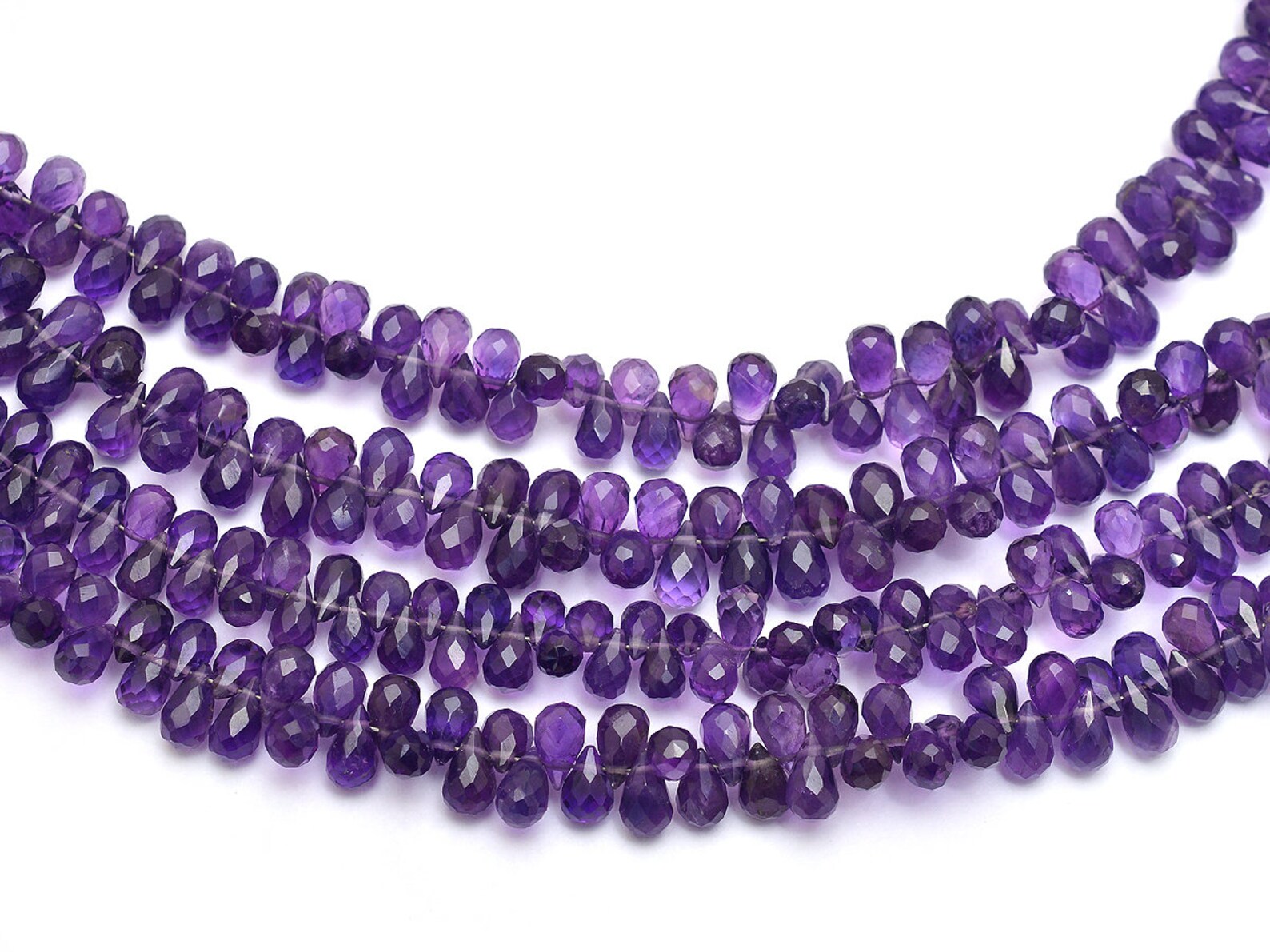 AAA+ Amethyst Gemstone 6x4mm Faceted Teardrop Briolette Beads | 8inch ...