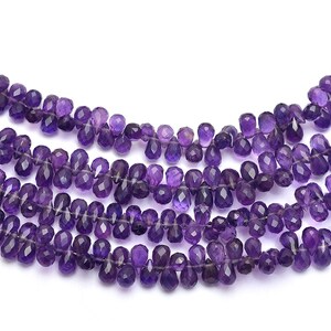 AAA+ Amethyst Gemstone 6x4mm Faceted Teardrop Briolette Beads | 8inch ...