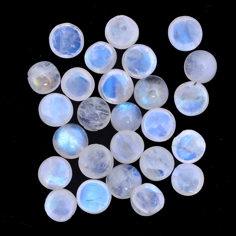 Natural Rainbow Moonstone Blue Fire Gemstone 6mm Round Cabochon ...