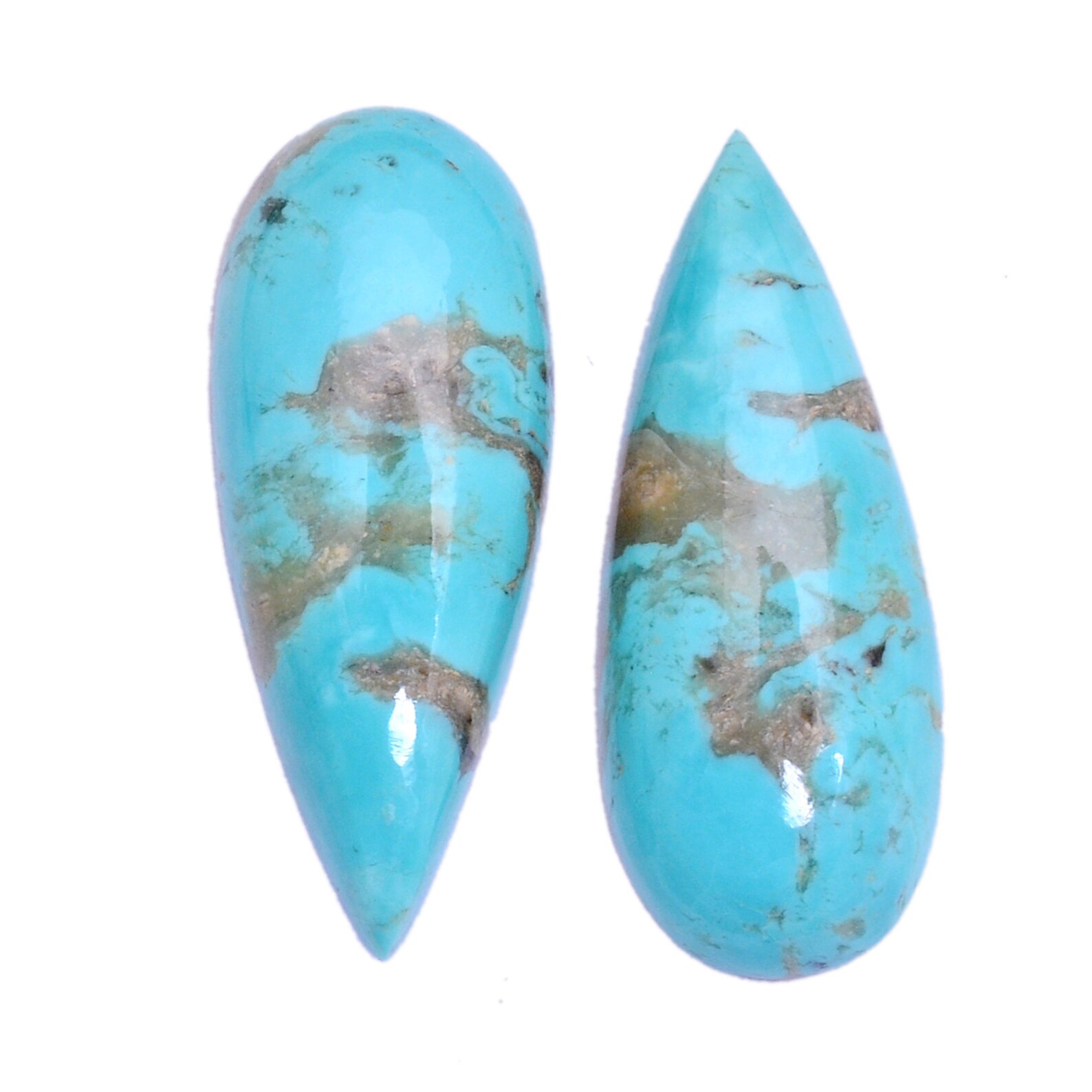 AAA+ Turquoise Gemstone Pear Cabochon Pair | Arizona Turquoise 30x12mm ...