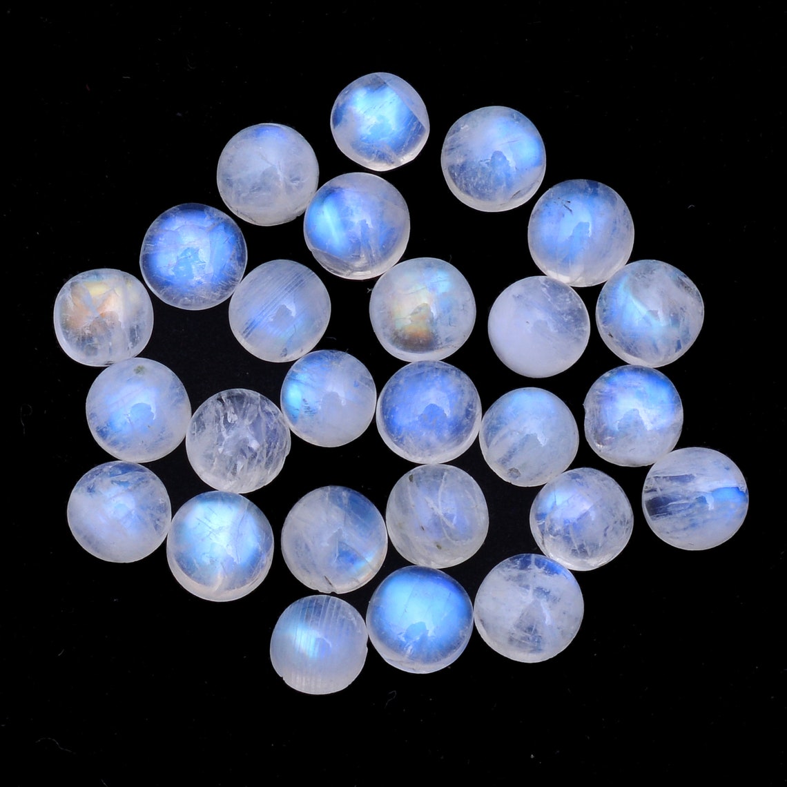 Natural Rainbow Moonstone Blue Fire Gemstone 6mm Round Cabochon ...