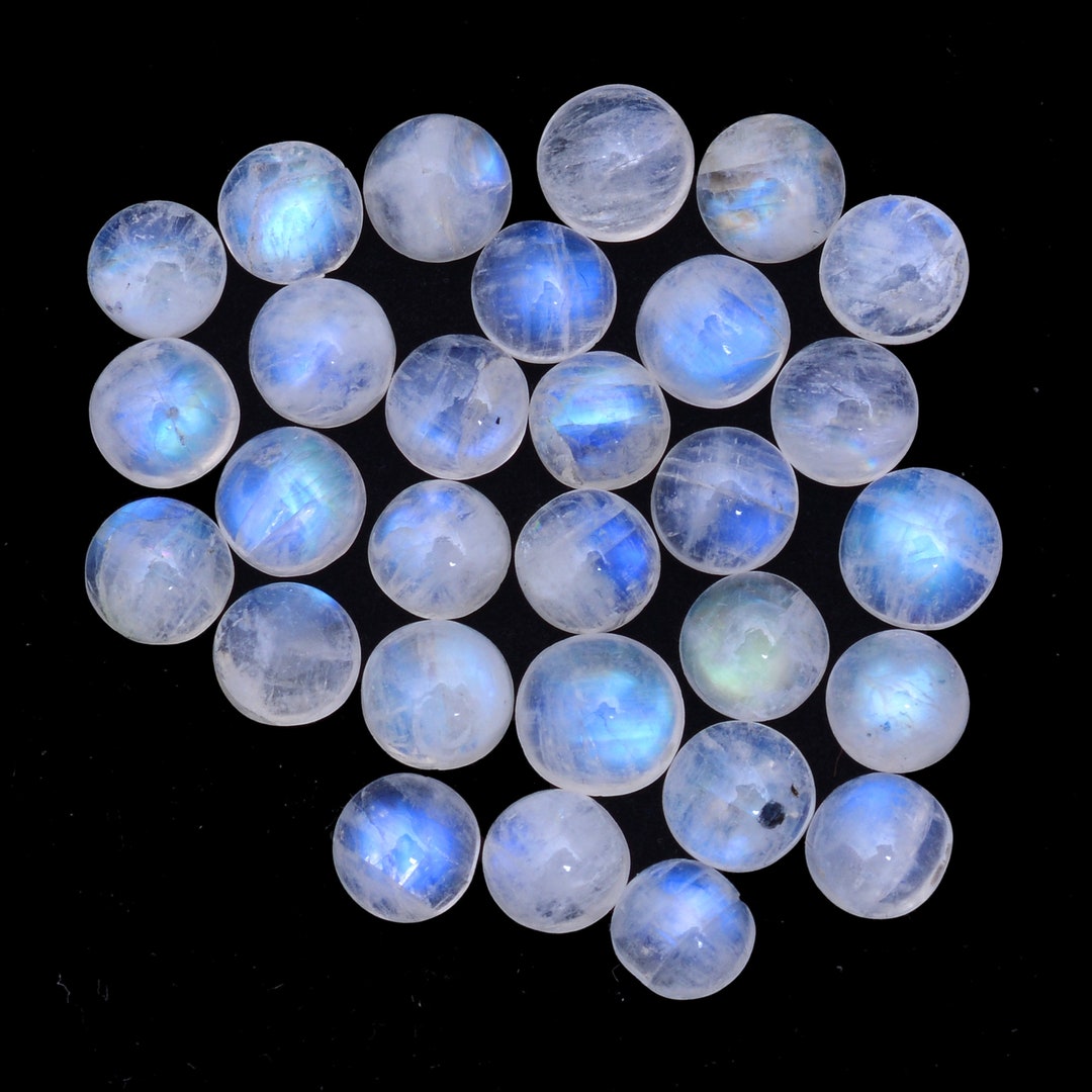 Natural Rainbow Moonstone Blue Fire Gemstone 10mm Round Cabochon ...