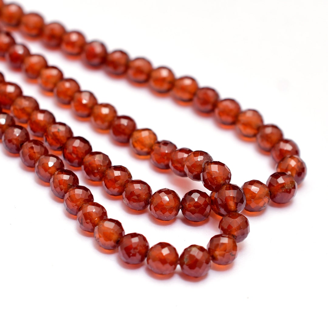 AAA+ Hessonite Garnet 6mm-7mm Round Faceted Beads | 17inch Strand ...