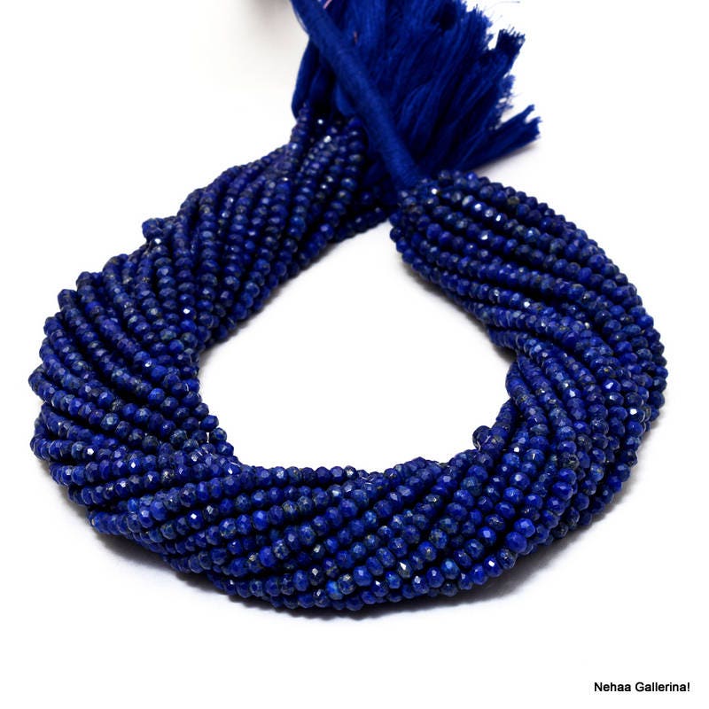 AAA Lapis Lazuli Rondelle 3mm-4mm Beads | 13"inch Strand | Deep Blue ...