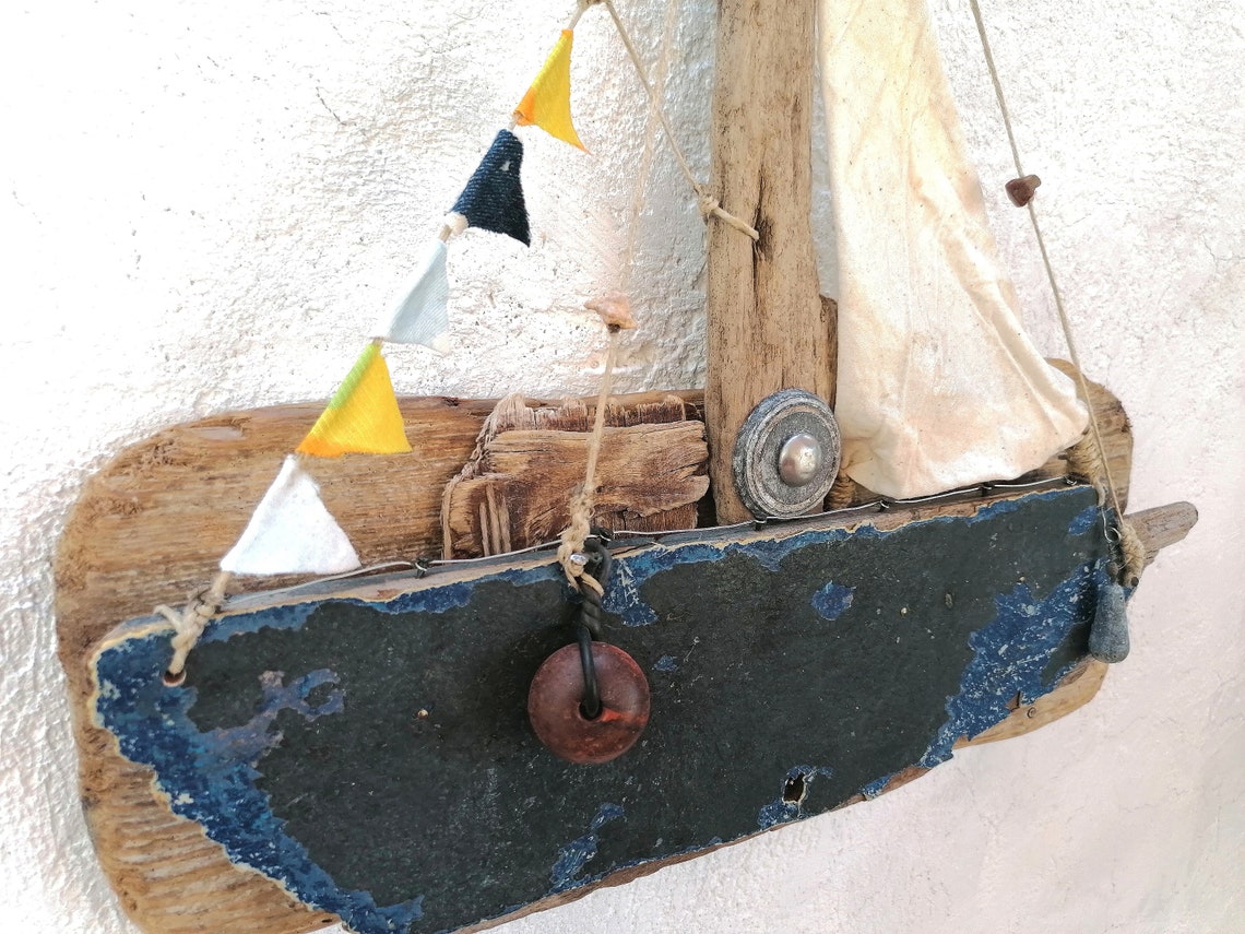 Sailboat Decor, Wall Hanging, Handmade, Driftwood, Beach Finds, Sailing ...