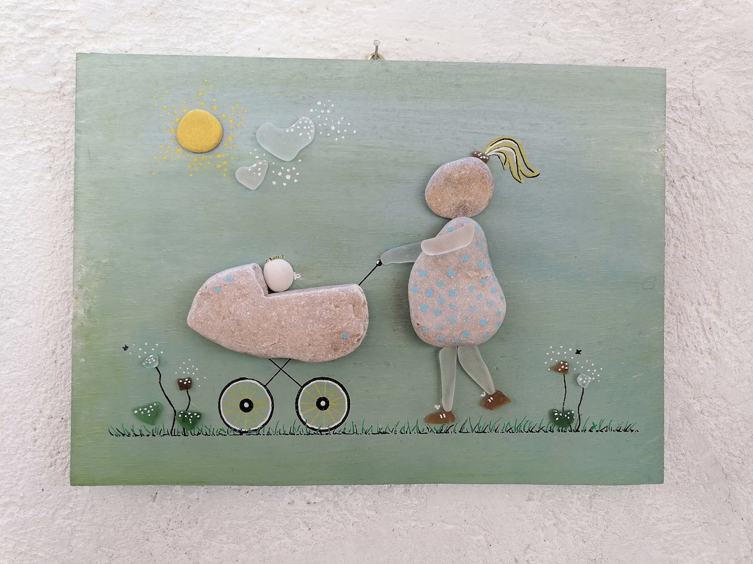 Mom Baby Gift Sea Glass Art Mother Baby Art Baby Walking Wall