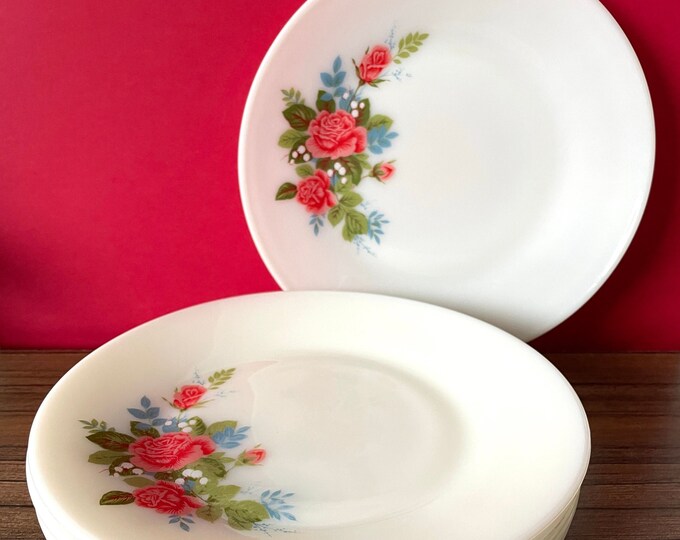 Set of 6 JAJ Pyrex Cottage Rose Vintage Plates, Rose Flower Pyrex Glass ...