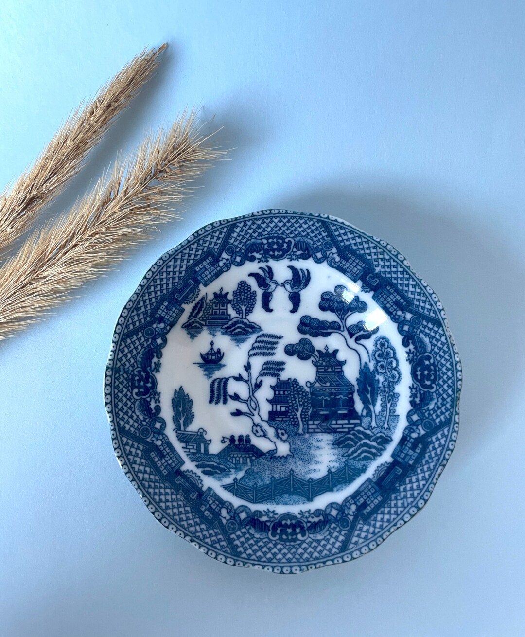 Blue Willow Vintage Dish, Blue & White Porcelain Butter/trinket Dish ...
