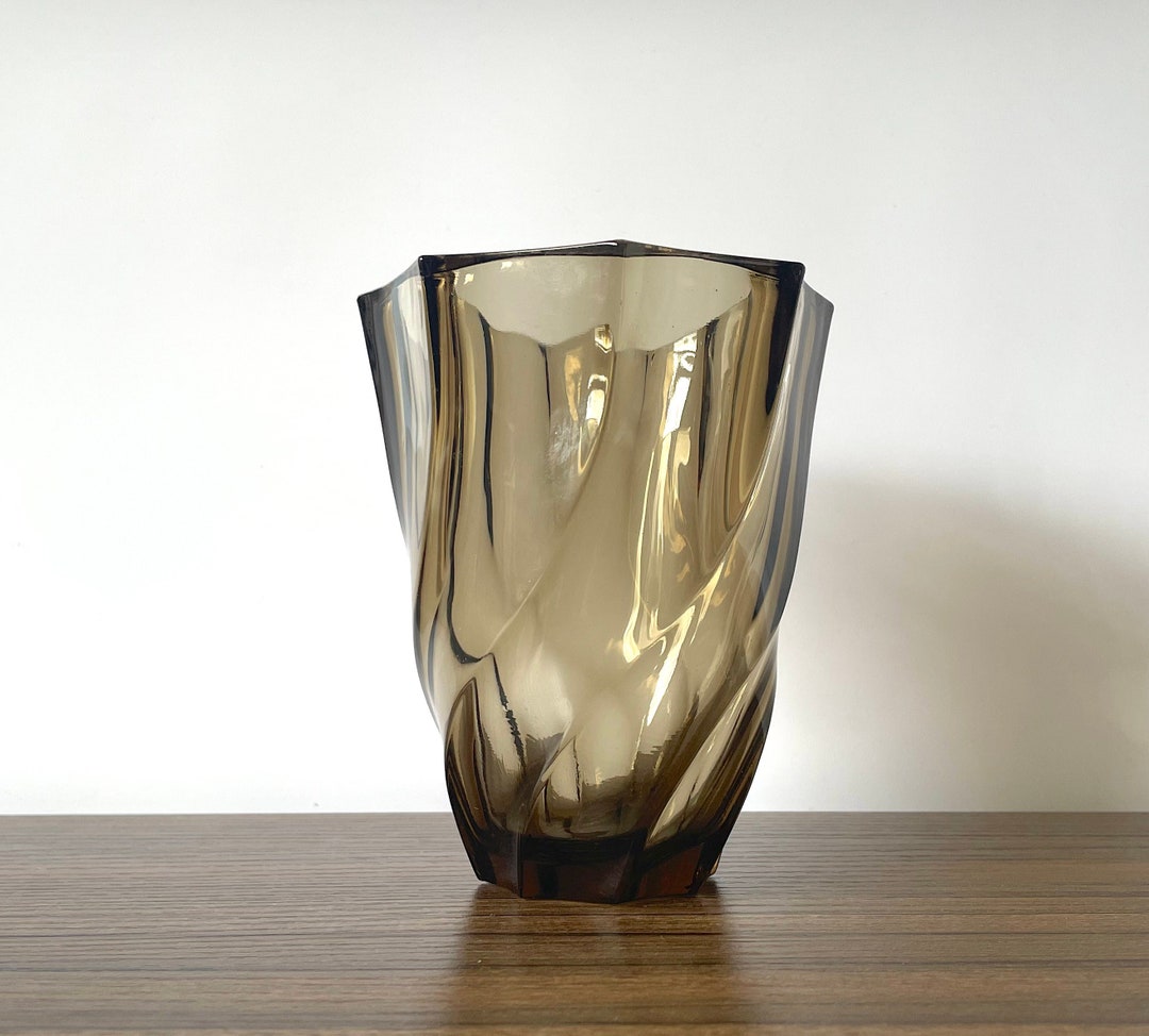 Luminarc France 70s Smoked Glass Swirl Vase Vintage - Etsy