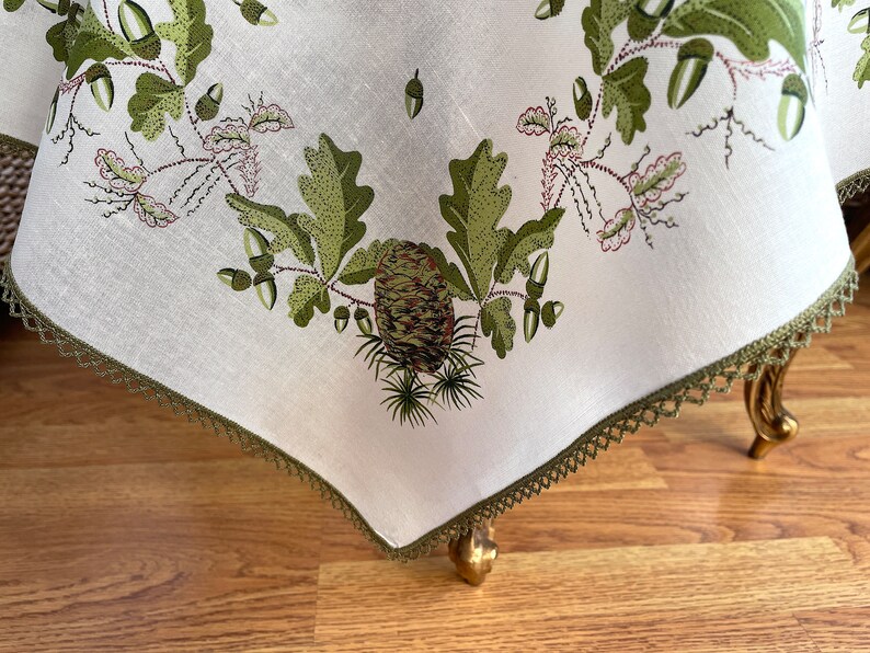 Vintage Table Linen Set, Acorn and Pinecone Tablecloth & 6 Napkins ...