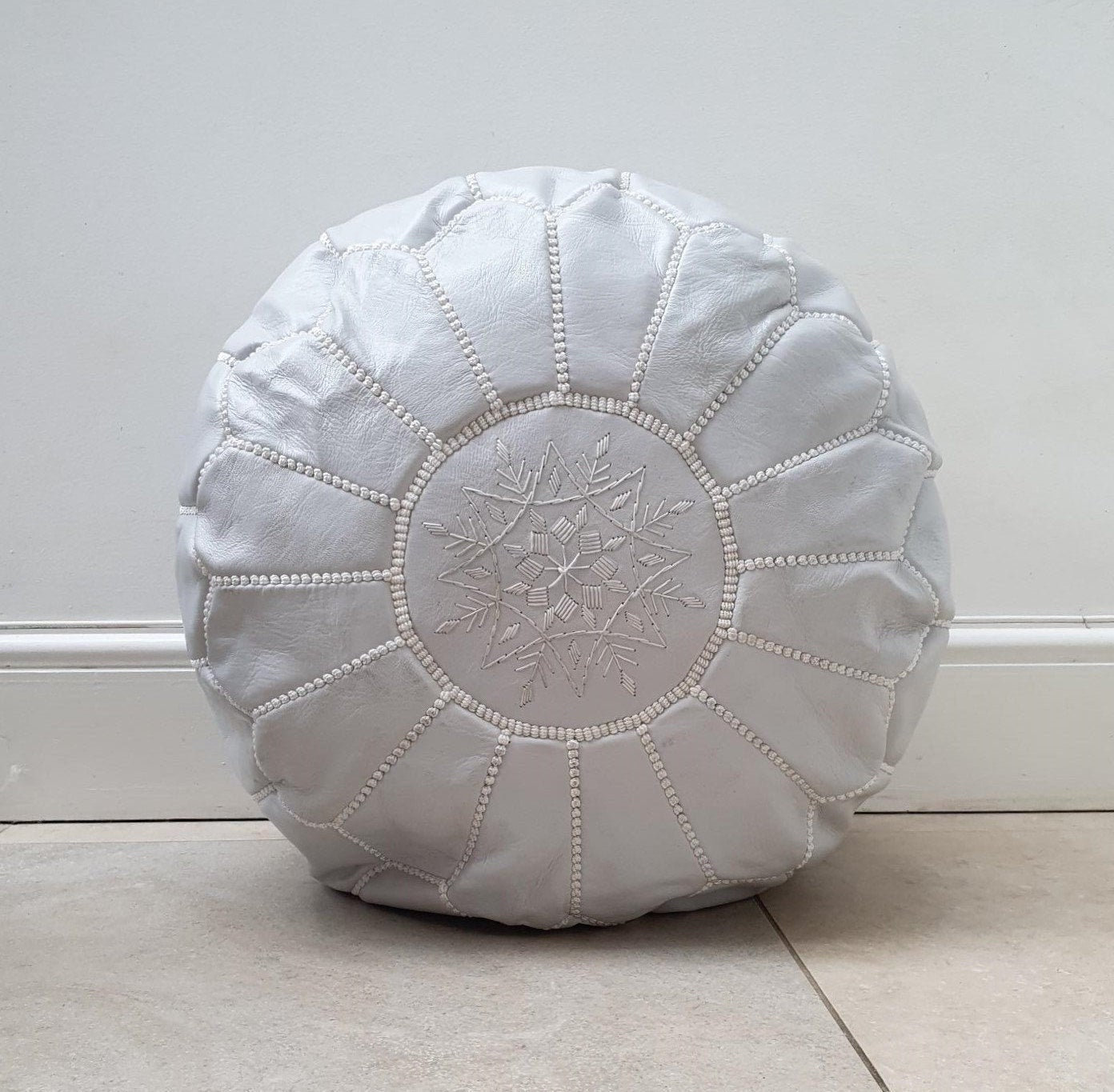 Moroccan Leather Pouffe Very Light Grey - Etsy