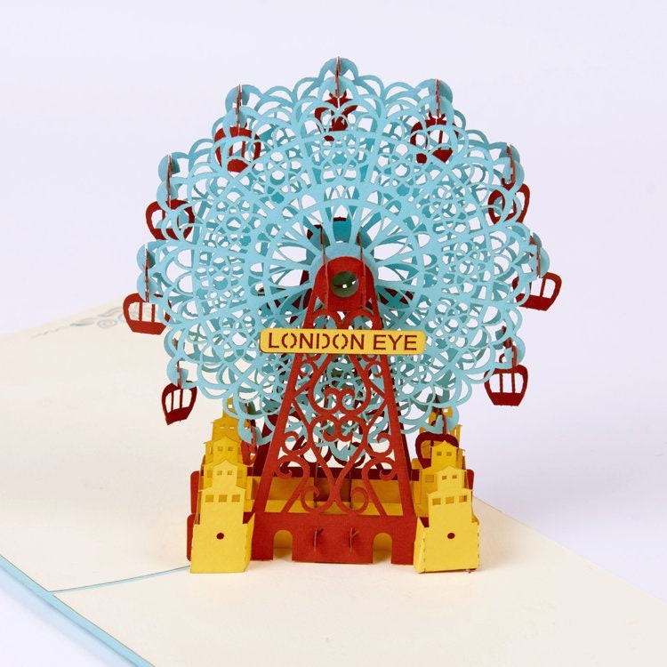 Handmade 3D Handcrafted Gift Icons London Eye Pop up Card (turquoise ...