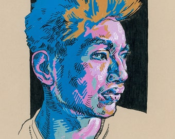 Asian Man Drawing - Etsy