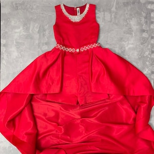 Red Pageant Fun Fashion Outfit With Train and Romper/ High Low Pageant ...