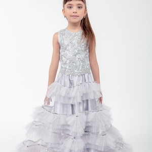 Silver Gray Lace Girl Tulle Dress/ Flower Girl Dress/ Baby Toddler ...