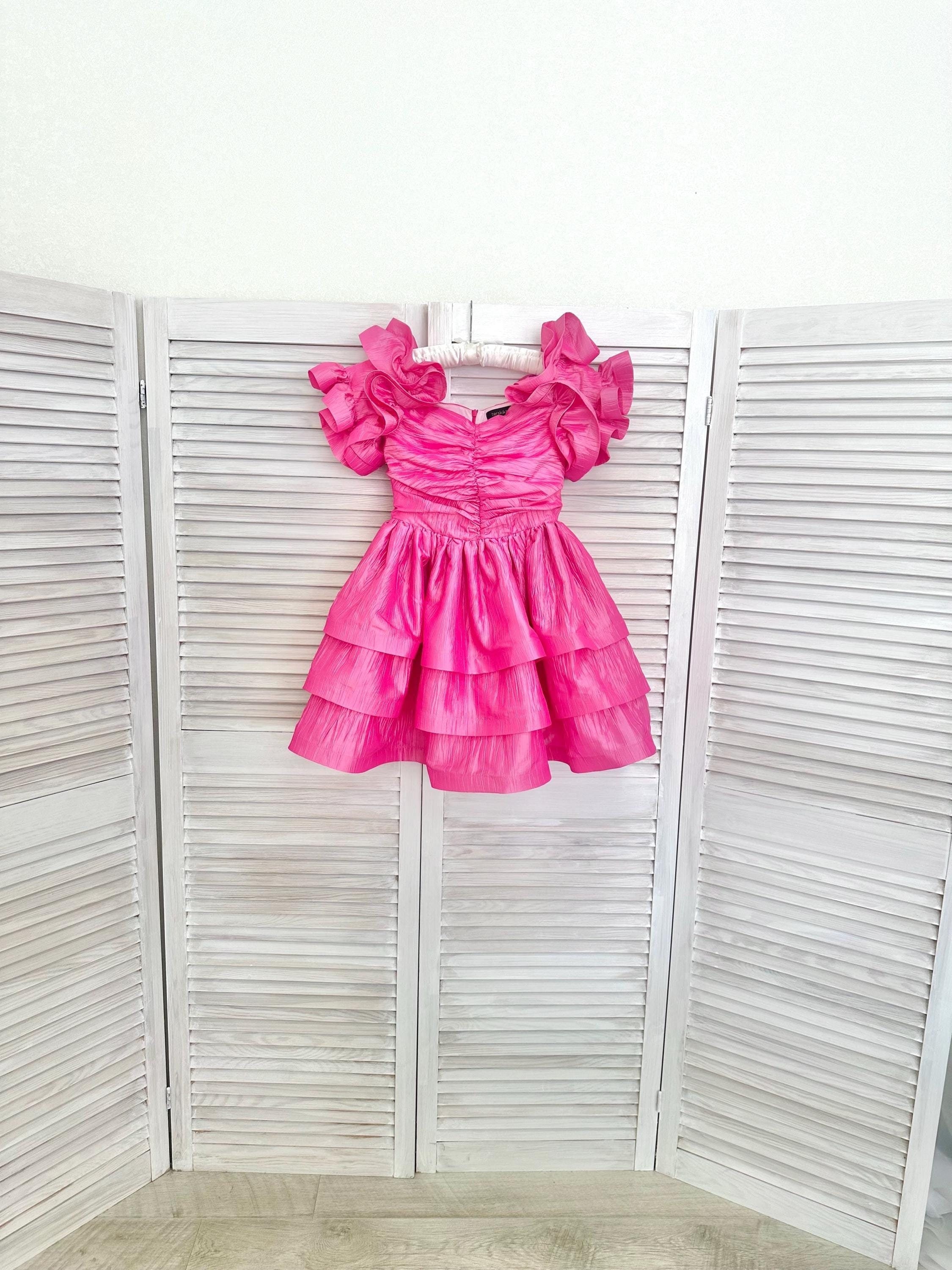 Pink Girl Pageant Cocktail Dress With Ruffled Sleeves/ Pageant Outfit ...