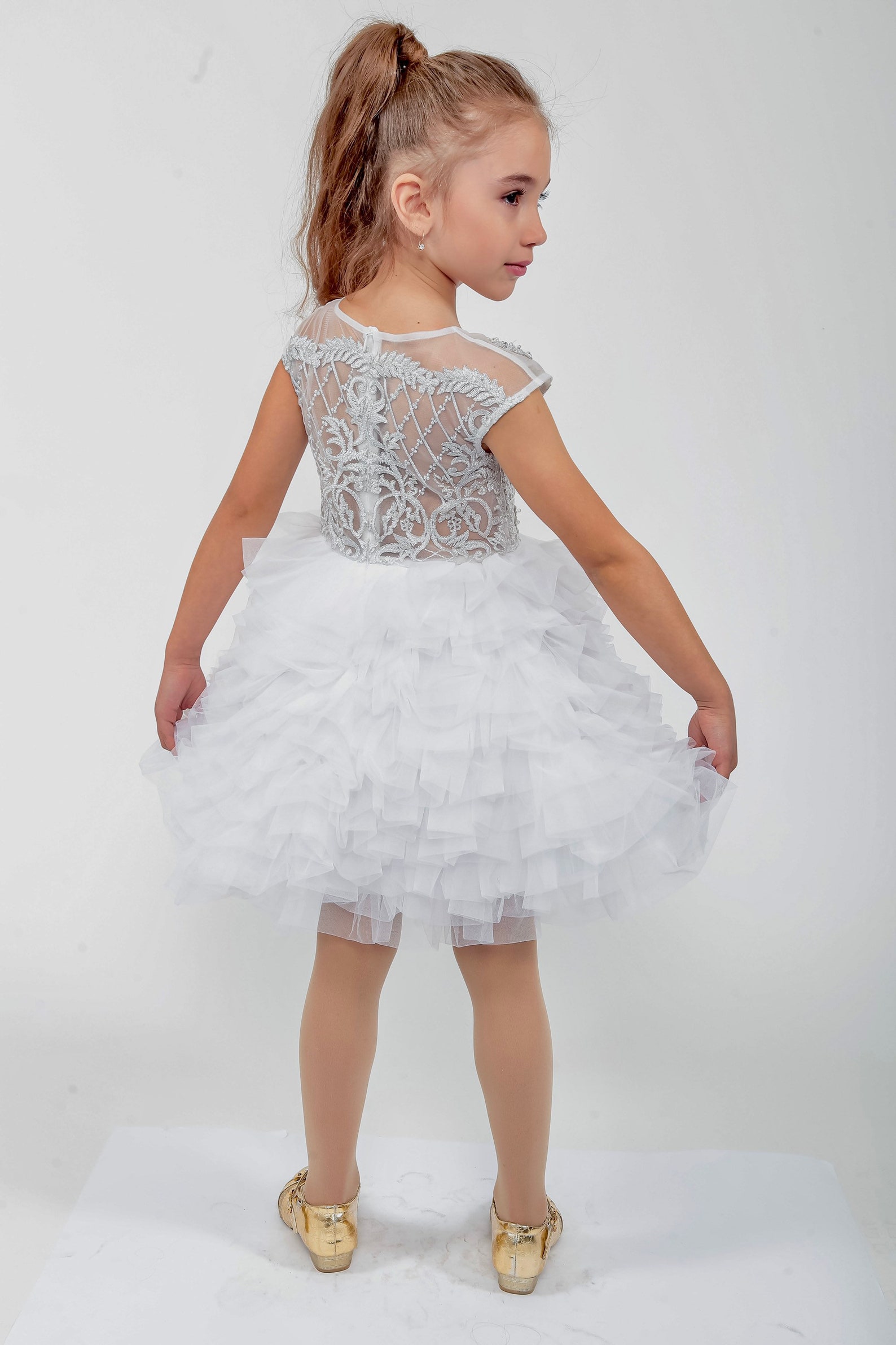 White Silver Pageant Cocktail Dress/ Tulle Ruffles Glitter - Etsy