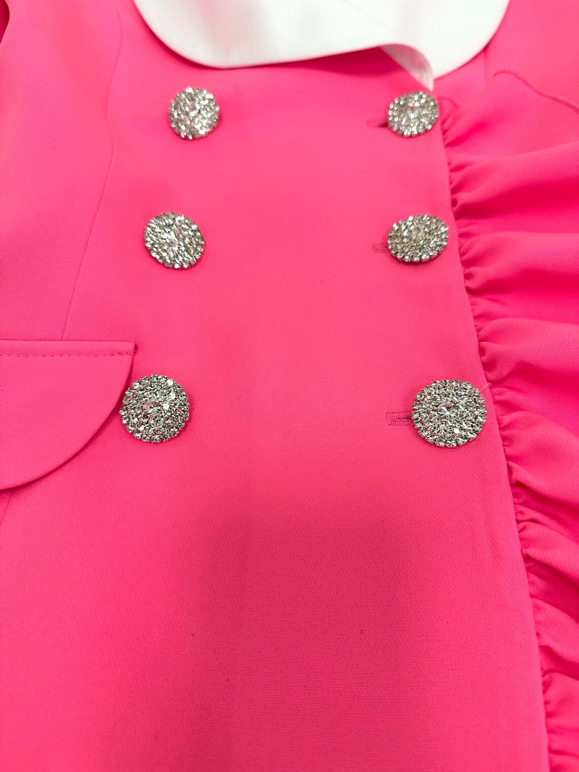 Neon Pink Girls Pageant Dress: Ruffle Trim, Rhinestone Buttons - Etsy